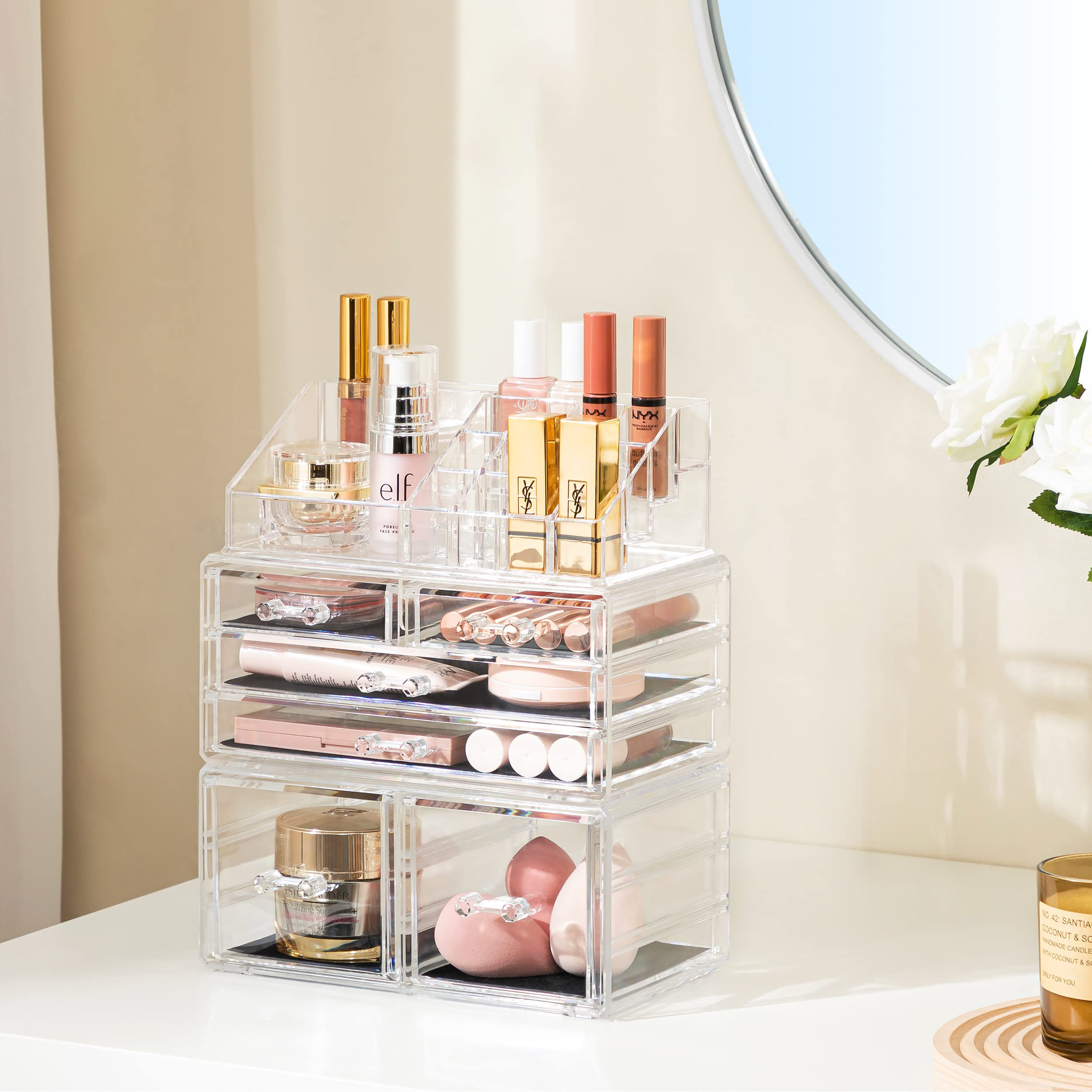 Rebrilliant Acrylic Dustproof Makeup Storage Organizer Drawers Large ...