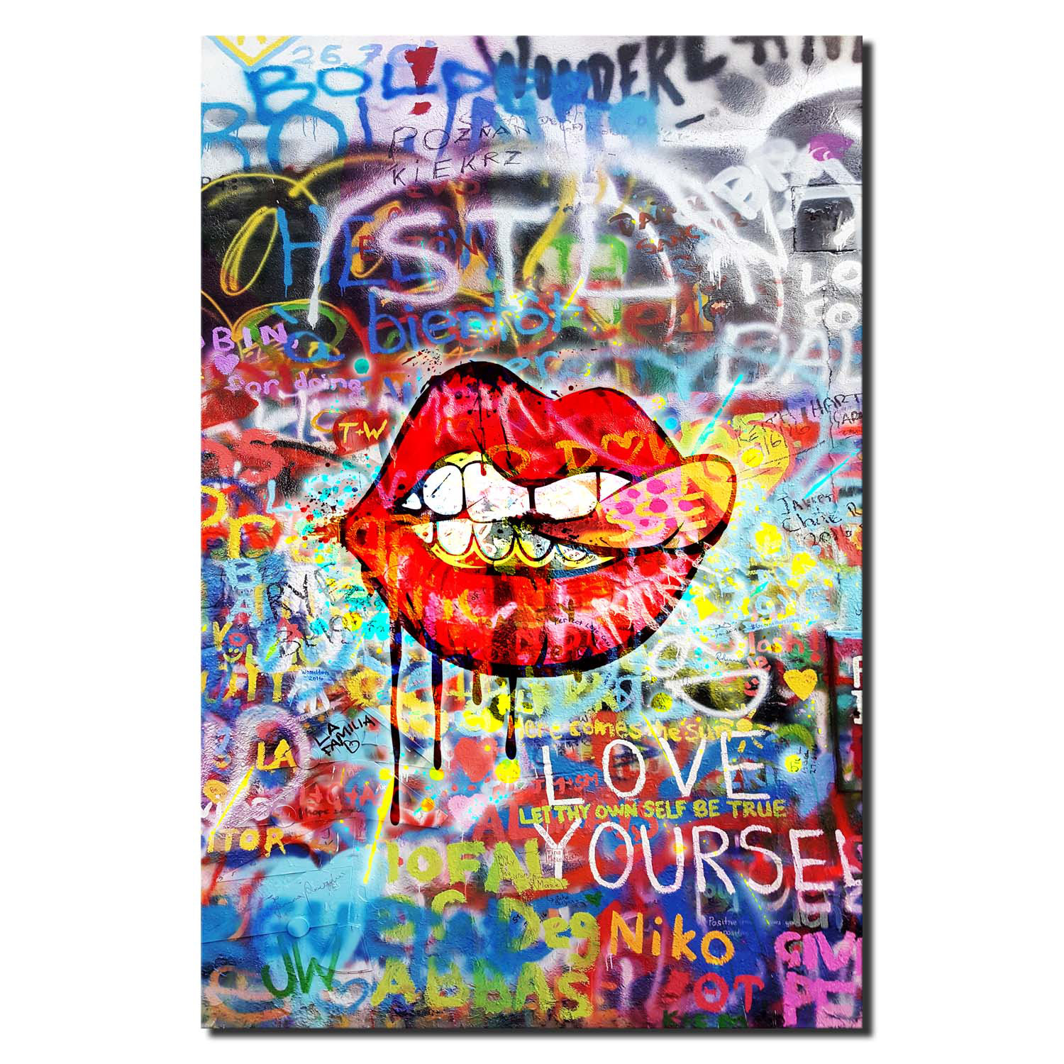 Trinx Love Yourself Graffiti Lips - Painting Print on Canvas | Wayfair