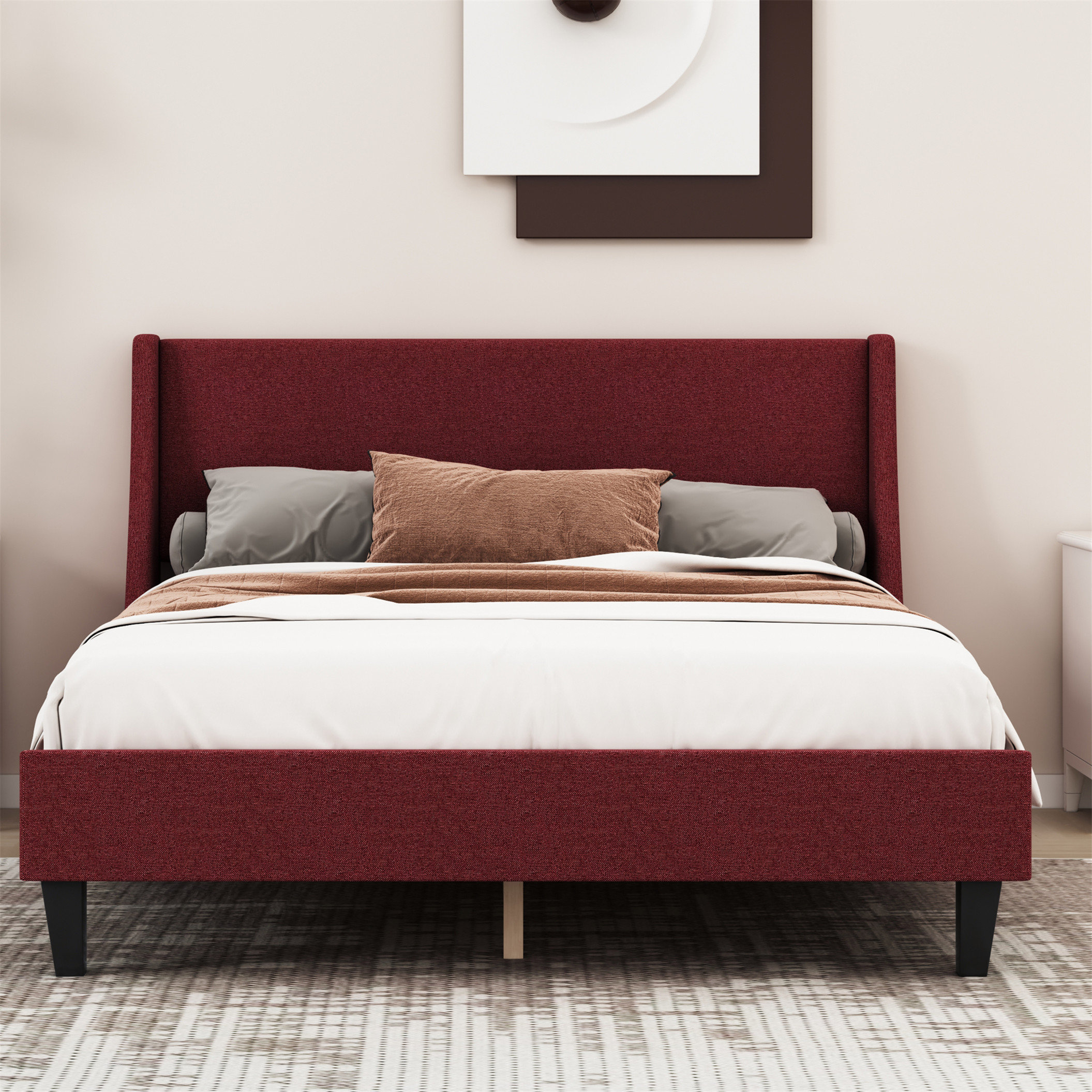 Winston Porter Comfortable Upholstered Platform Bed with Versatile ...