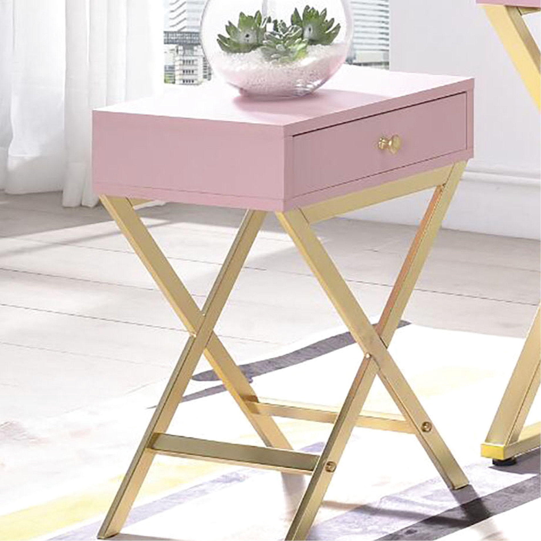 Mercer41 Pink And Gold Rectangular Side Table, Occasional Use As Both ...