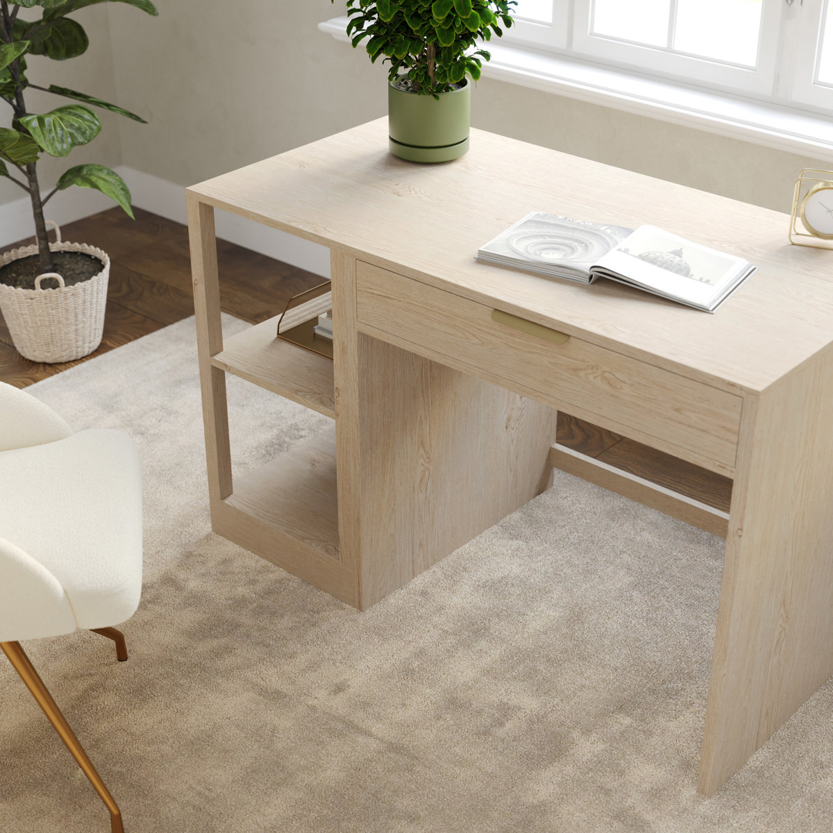 Martha Stewart Kayden Modular Single-Drawer Desk And 2 Tier Shelf | Wayfair