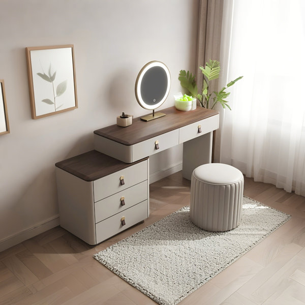 Wrought Studio 39.37"Brown Retro-Style Solid Wood Nightstand and Vanity ...