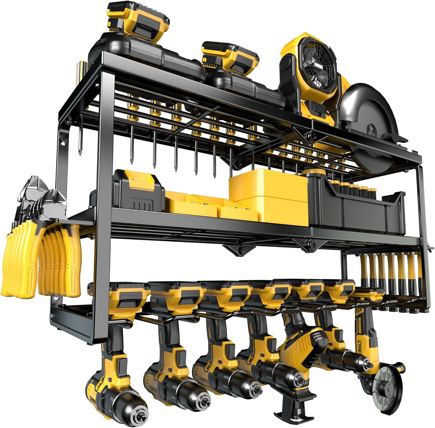 TWDAI Heavy-Duty Power Tool Organizer With 7 Drill Holders - Metal Wall ...
