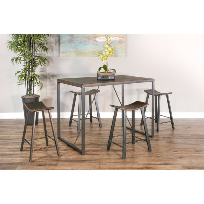 17 Stories Jakorey 5 - Piece Solid Wood Top Trestle Dining Set | Wayfair