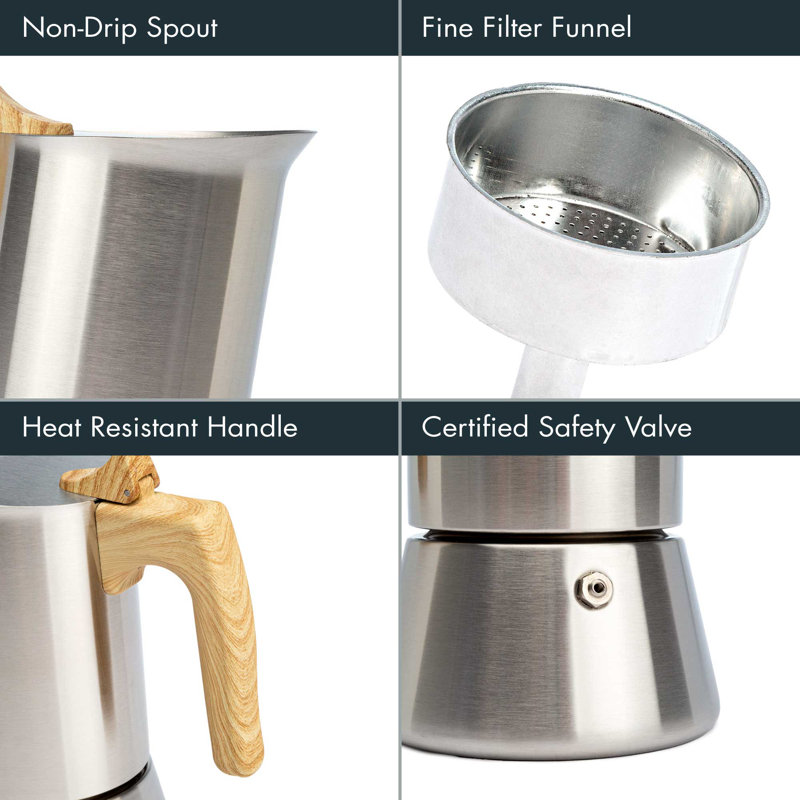 Primula Stainless Steel Stovetop Espresso Maker With Wood Look Handle ...