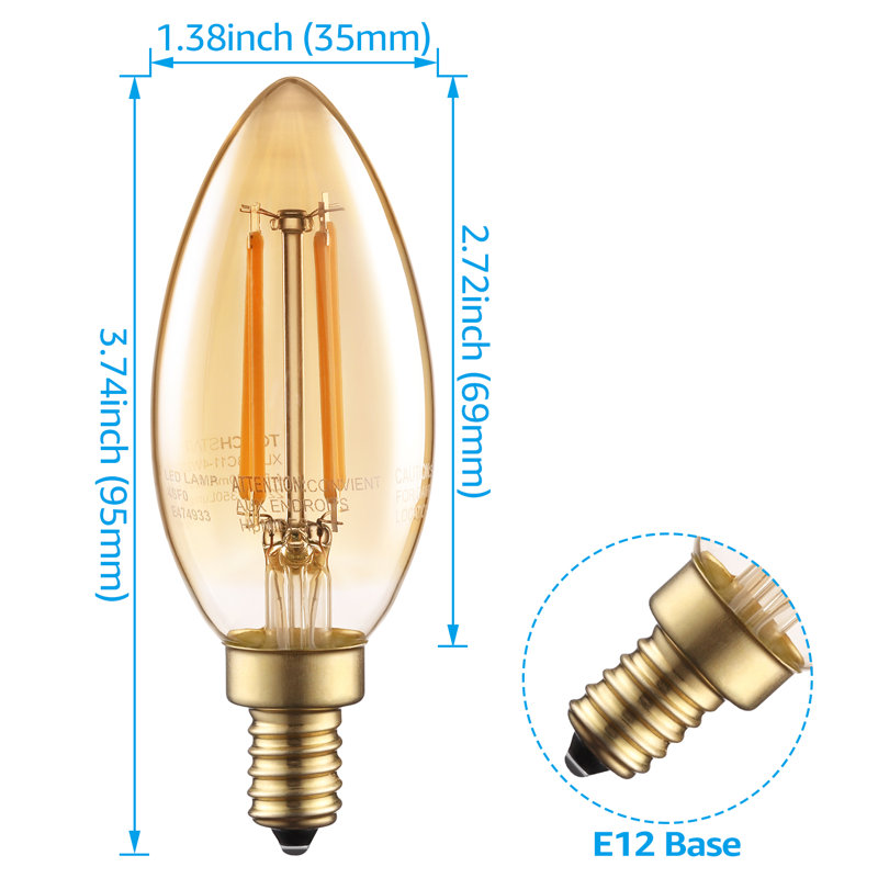 TORCHSTAR C11 Dimmable LED Light Bulb, 40W Eqv. UL Listed, E12 Base ...