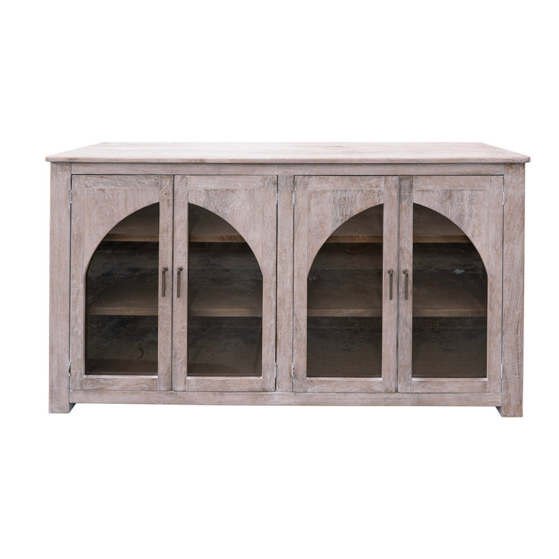 Benjara Mony 70 Inch Sideboard Console, Arch Glass Doors, Ivory Solid ...