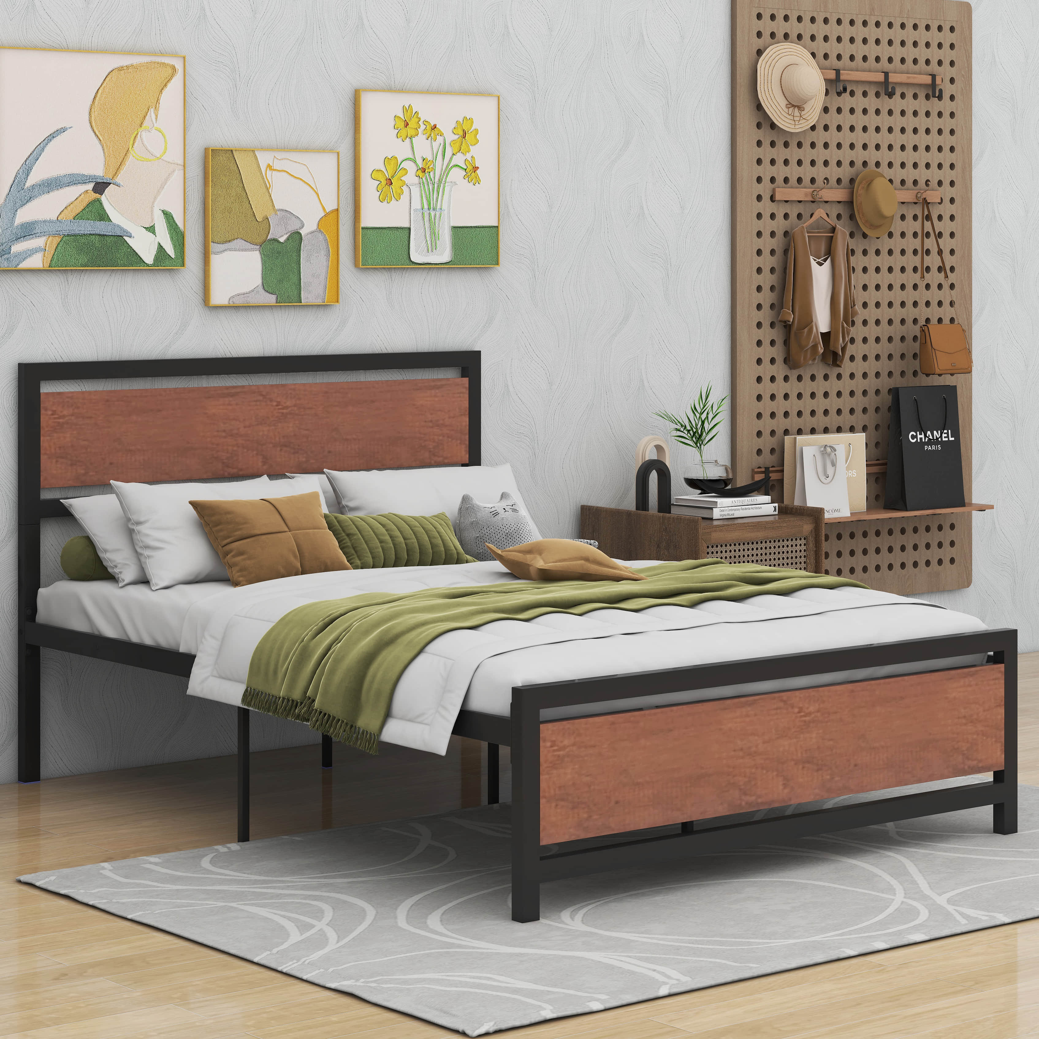 17 Stories Base de lit plateforme en métal et bois Vojko - Wayfair Canada