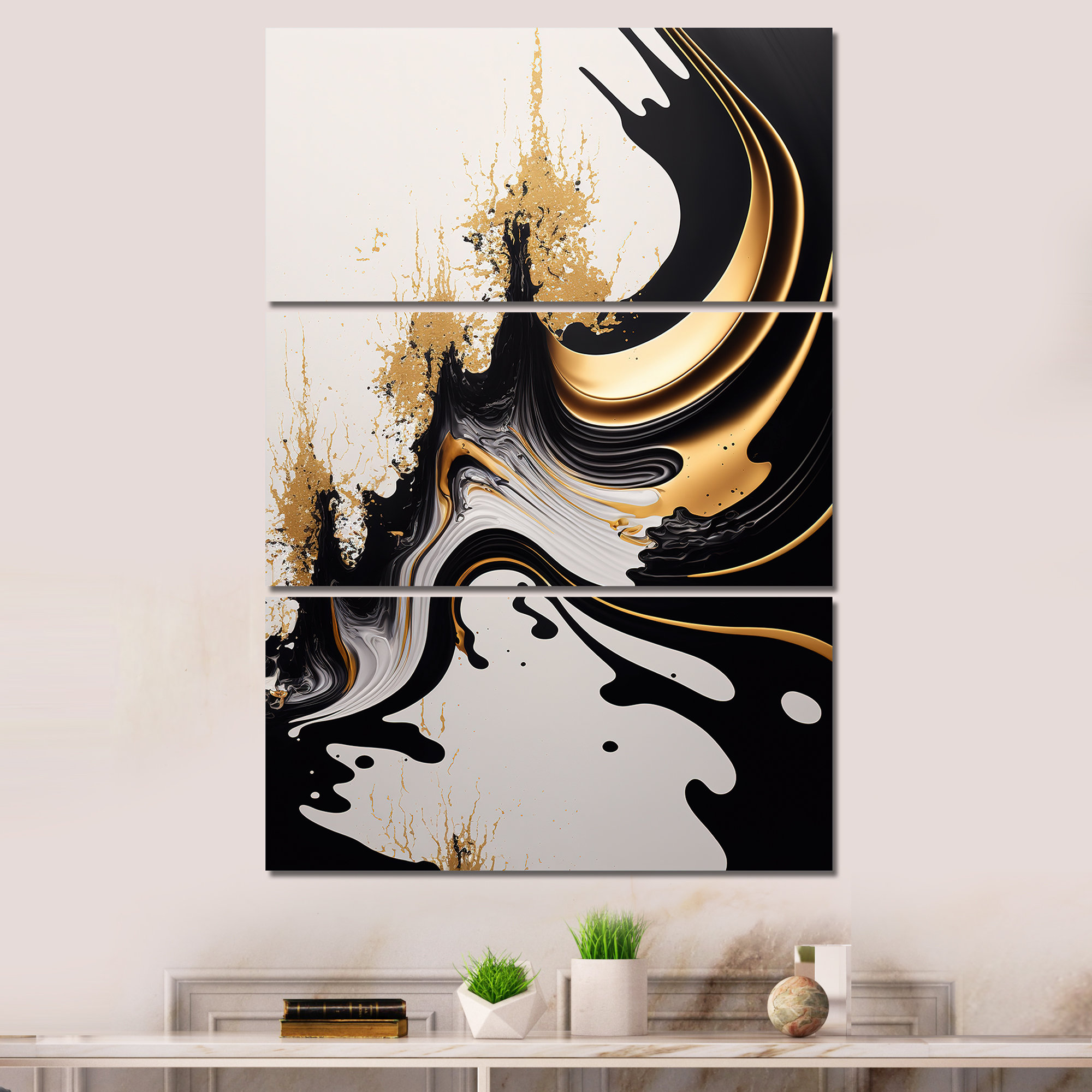 Ivy Bronx Vague noire et dorée - ensemble d'art mural moderne sur toile ...
