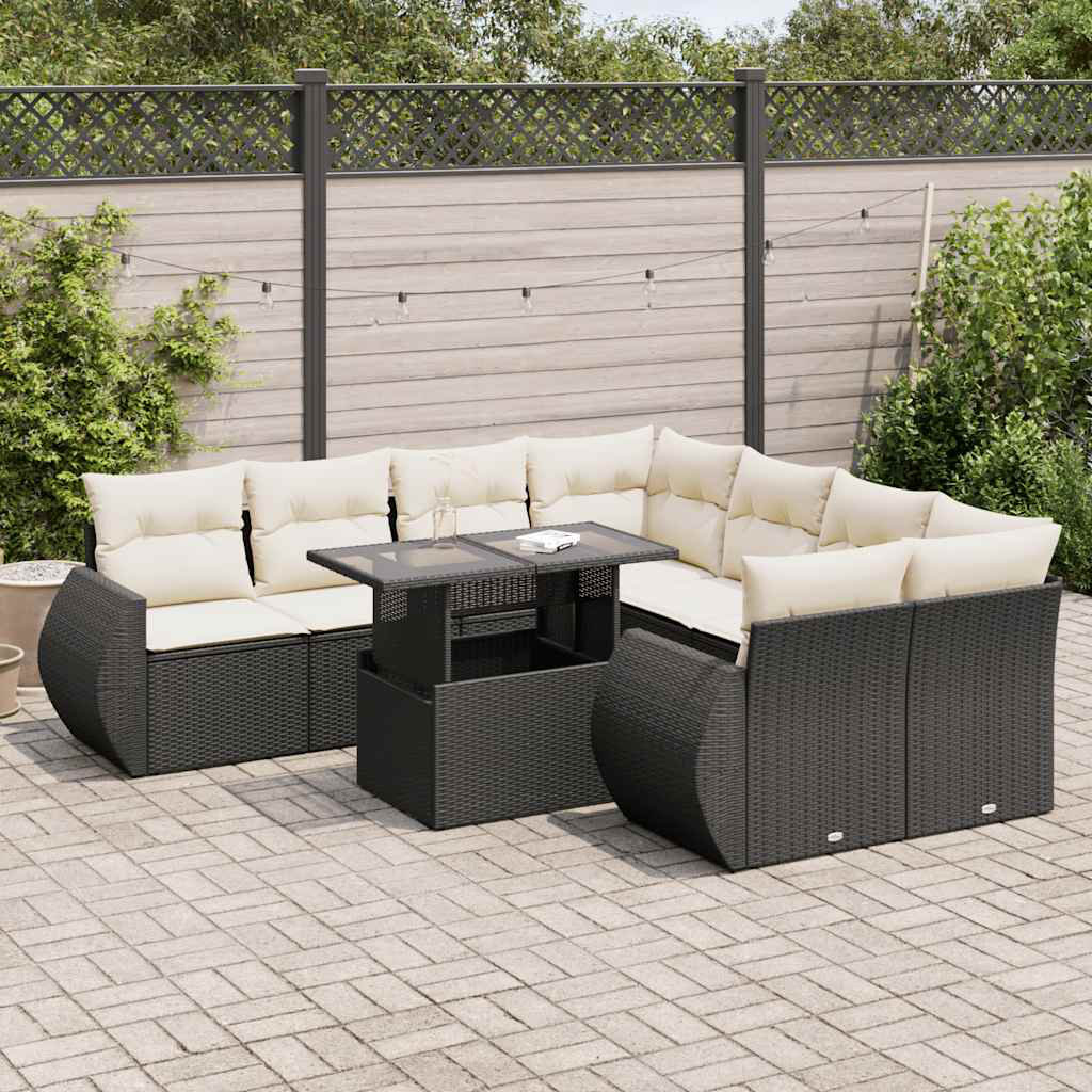 Latitude Run® Garden Sofa Set Black PE Rattan Large Garden Sofa Set ...