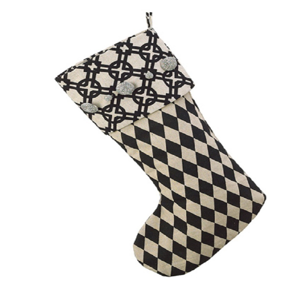 Tori Home 22" Black and Beige Diamond Motif Rhinestone Christmas ...