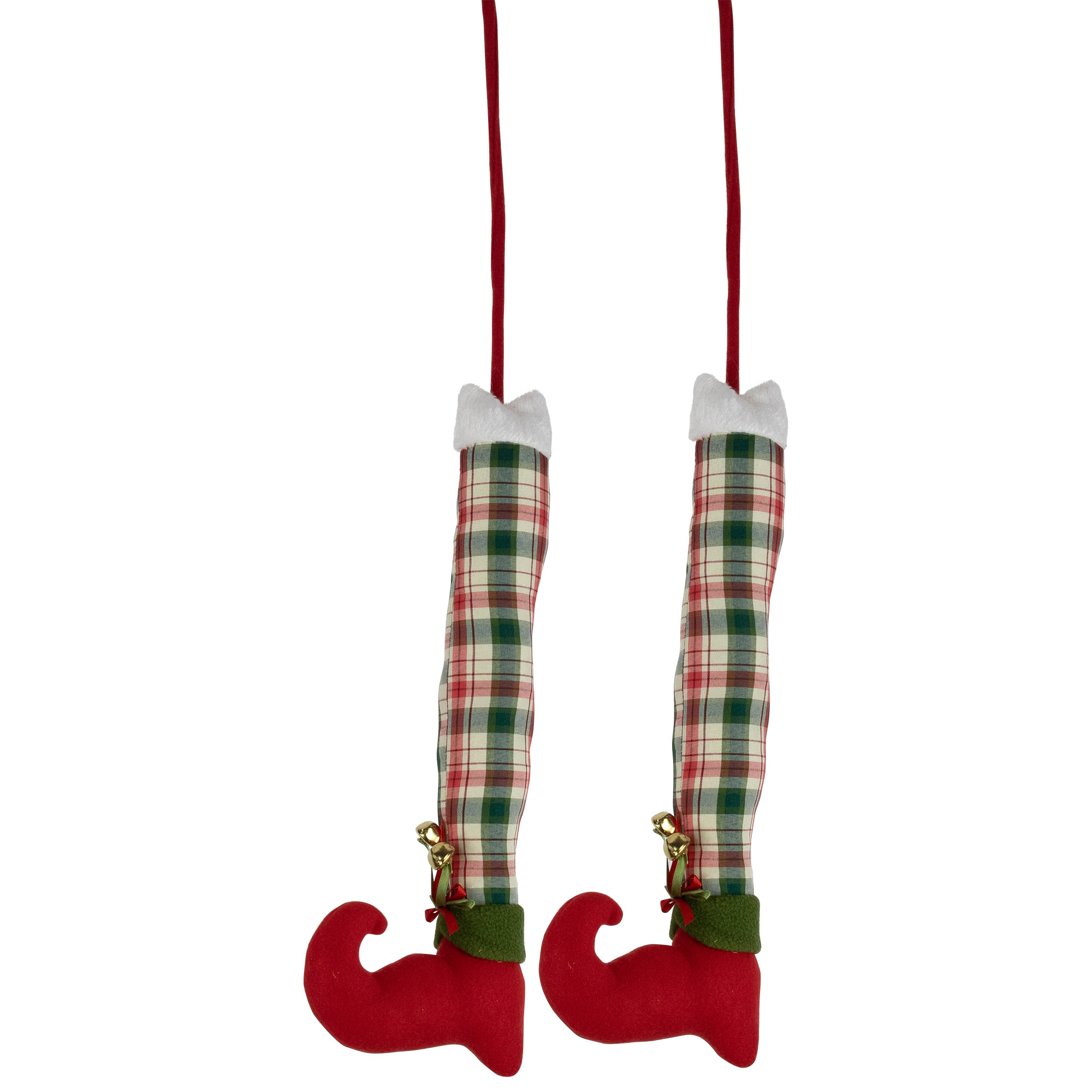 Northlight Seasonal Set Of 2 Red And Green Plaid Plush Elf Leg ...