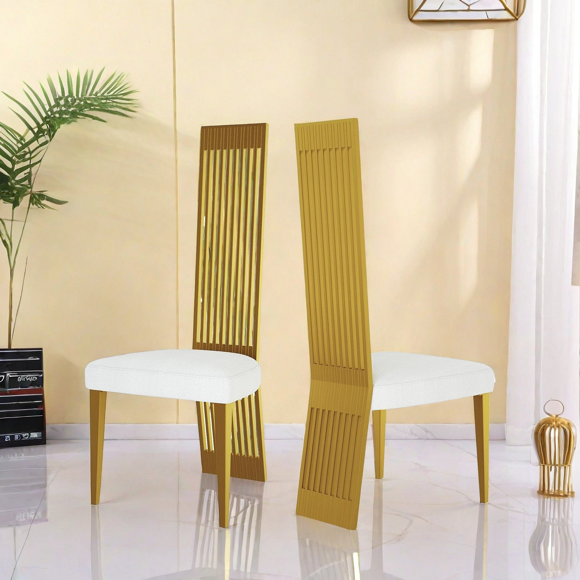 Mercer41 Dining Chairs, Upholstered High Back White Dining Chairs with ...