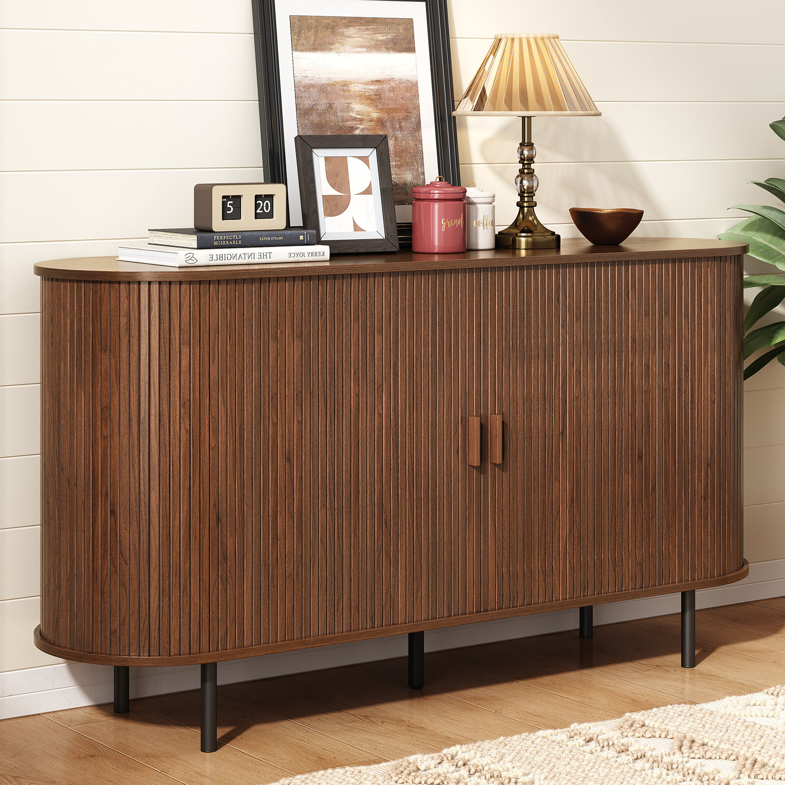 Ebern Designs 55'' Sideboard Storage Cabinet With Doors And Shelves - Credenza Storage Cabinet ...