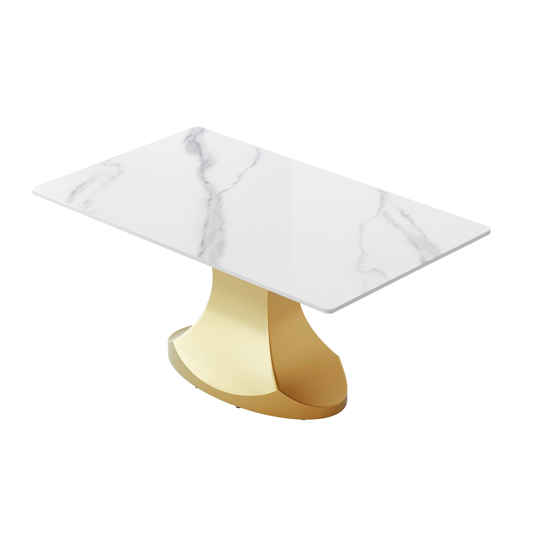 Orren Ellis White Sintered Stone 63" Table With Golden Stainless Steel ...