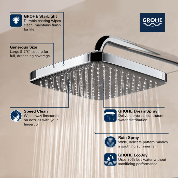 GROHE Tempesta Rain Adjustable Shower Head with DreamSpray & Reviews ...