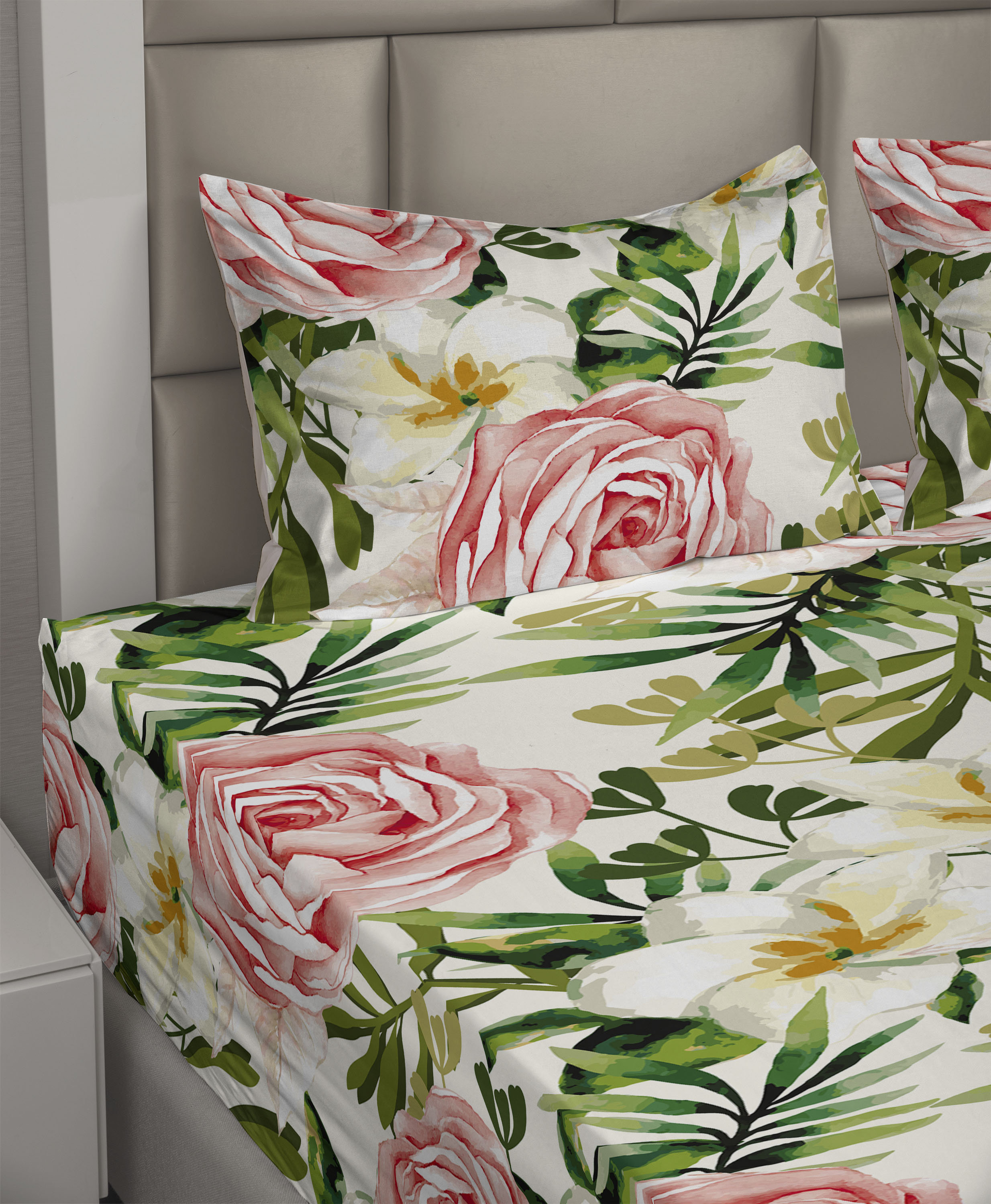 Ambesonne Rose Pattern Sheet Set Romantic Botany Print Olive Green ...