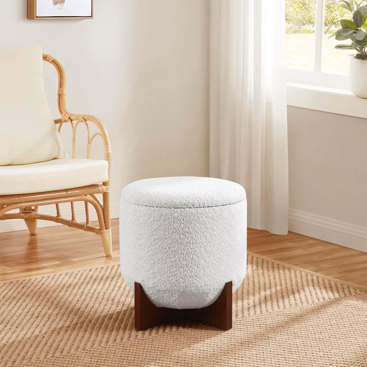Latitude Run® White Teddy Round Vanity Chair Stool Ottoman Pouf With ...