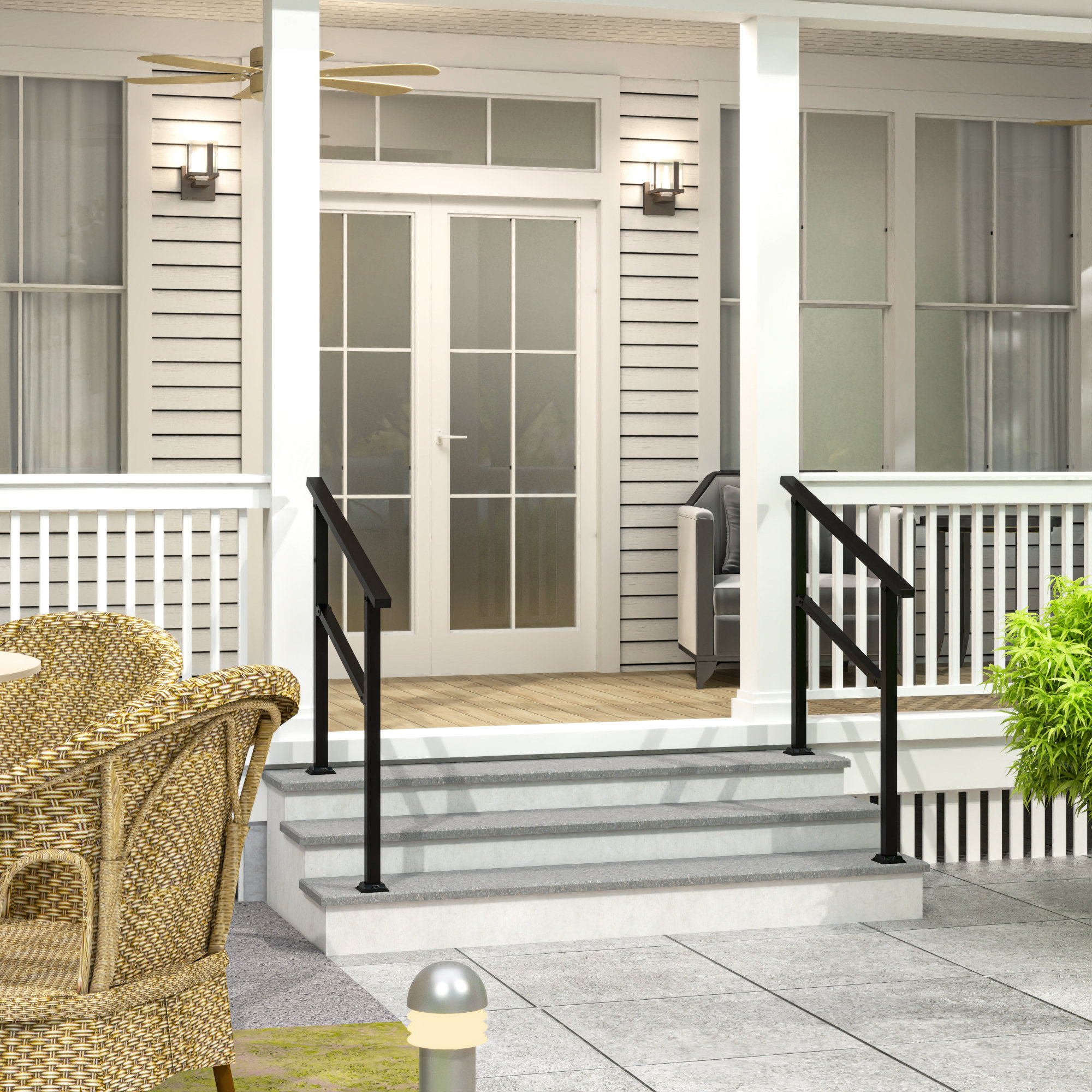 Latitude Run® Set Of 2 Outdoor Metal Stair Railing | Wayfair