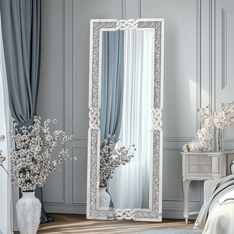 Mercer41 Crystal Full Length Floor Mirror With Stand 63"×22" Crushed ...