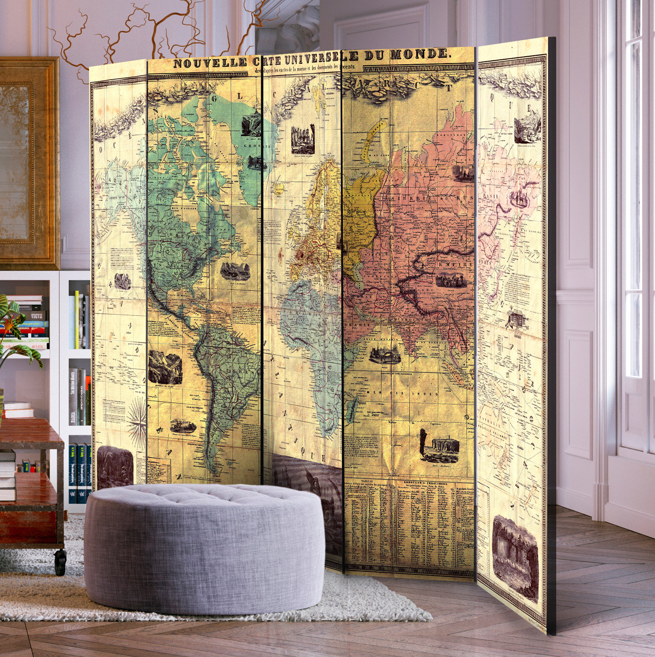 East Urban Home Vermont 89'' W x 68'' H 5 - Panel Solid Wood Folding ...