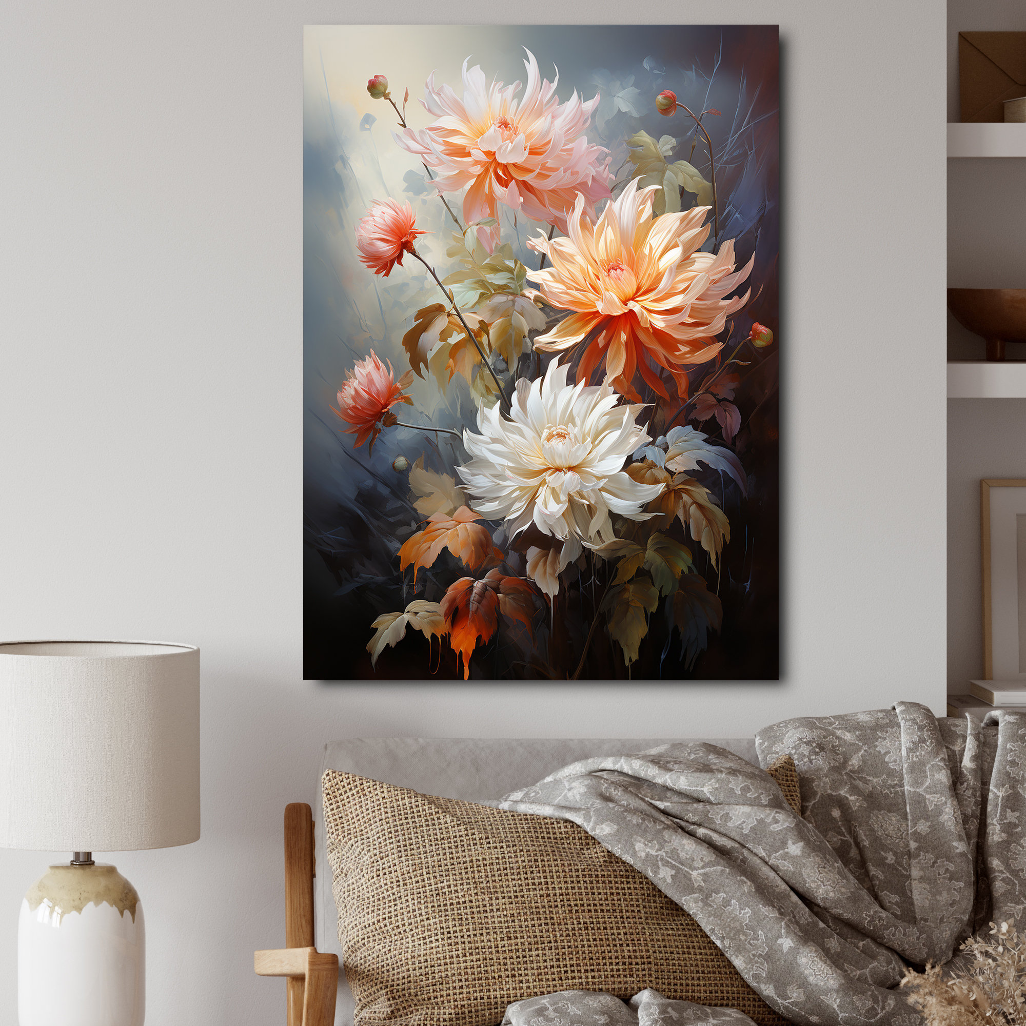 Red Barrel Studio Peach White Mums Romantic Impression I - Floral ...