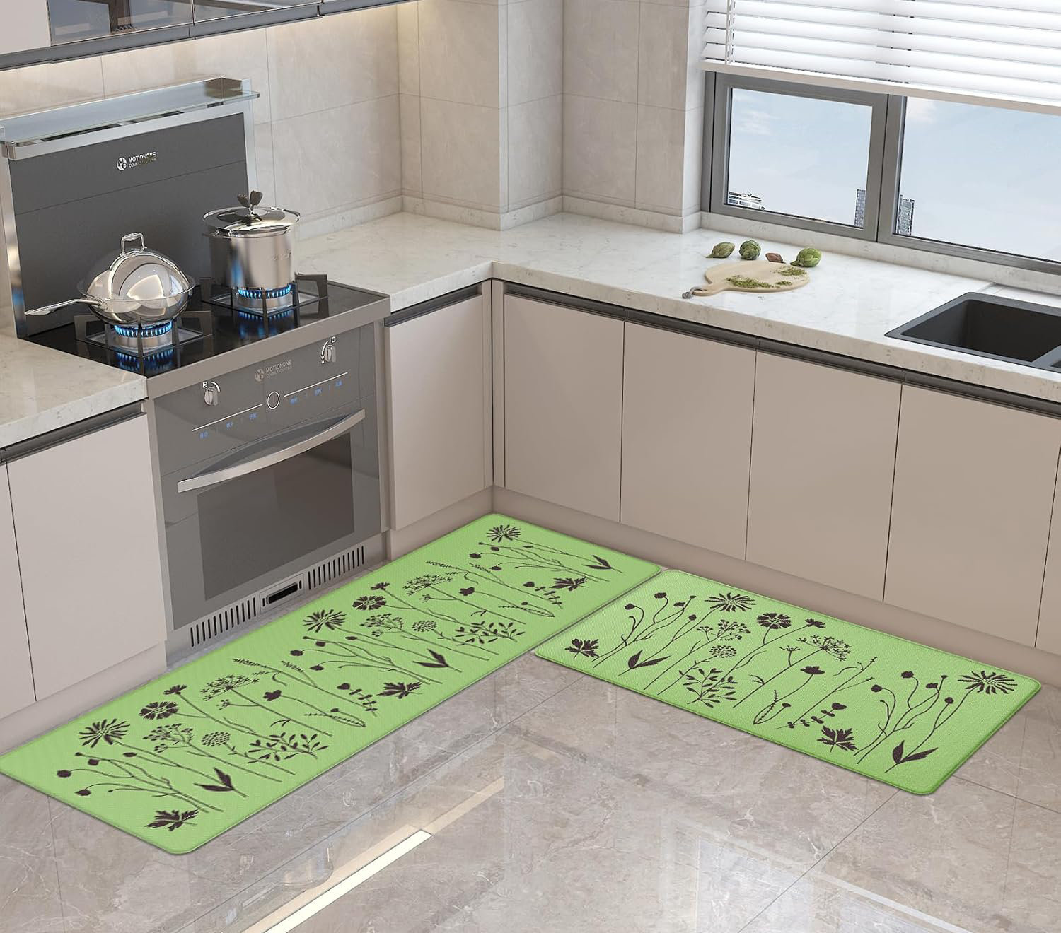 Red Barrel Studio® Floral Kitchen Mat for Floor, Non Slip Kitchen Rugs ...