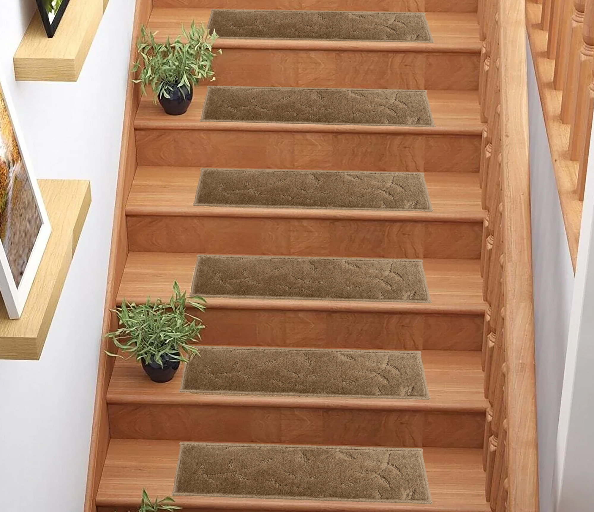 Ebern Designs Custom Made Beige Floral Pattern Stair Treads Medium ...