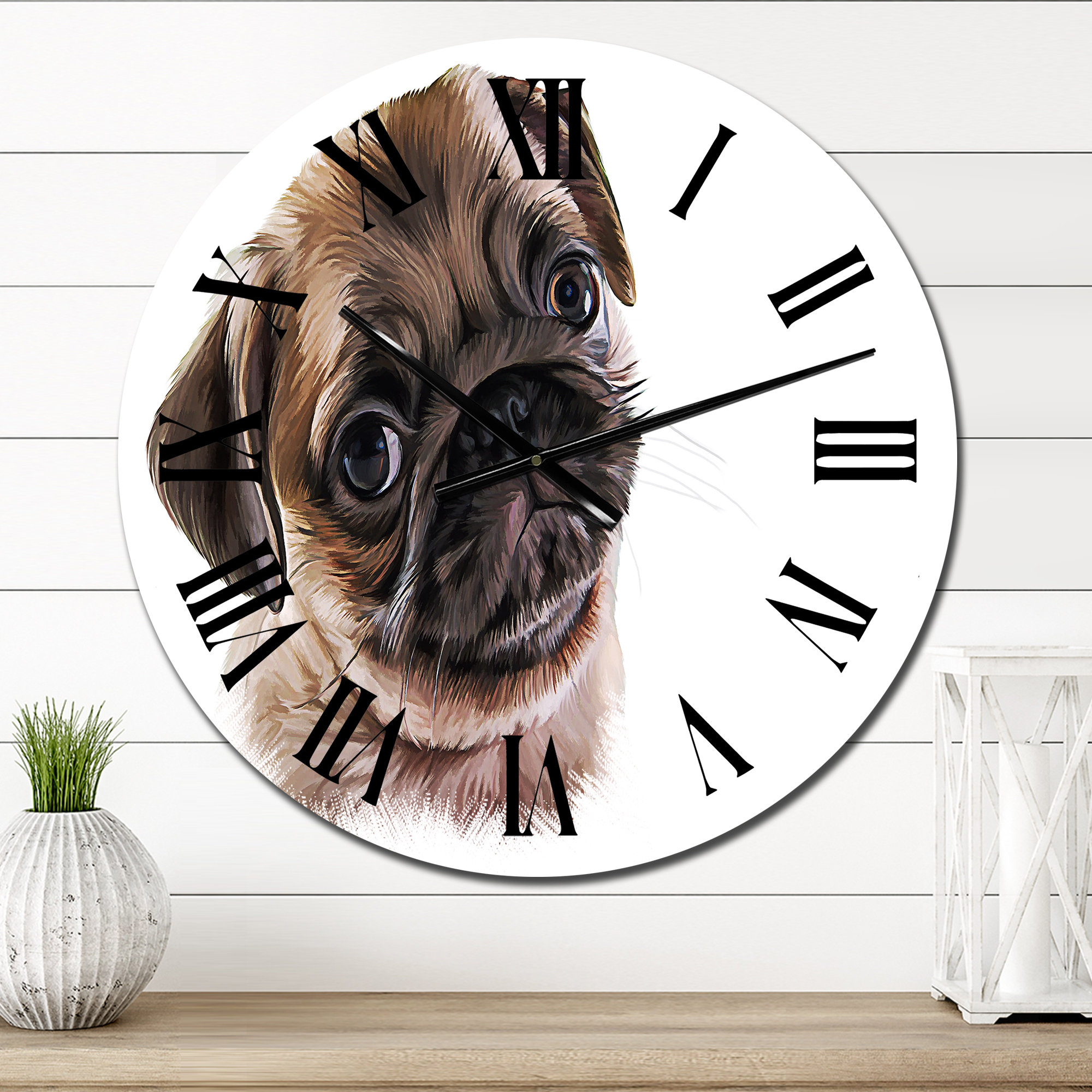 East Urban Home Portrait of a Pug - Traditional Wall Clock | Wayfair