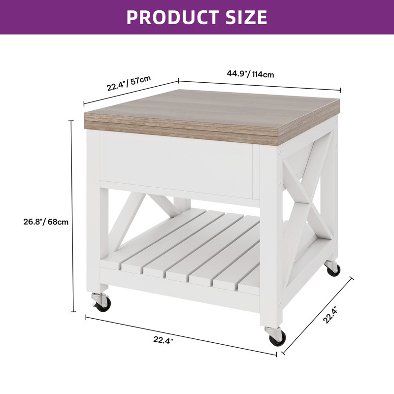 Gracie Oaks Farmhouse Lift Top Small Square Coffee Table With Wheels ...