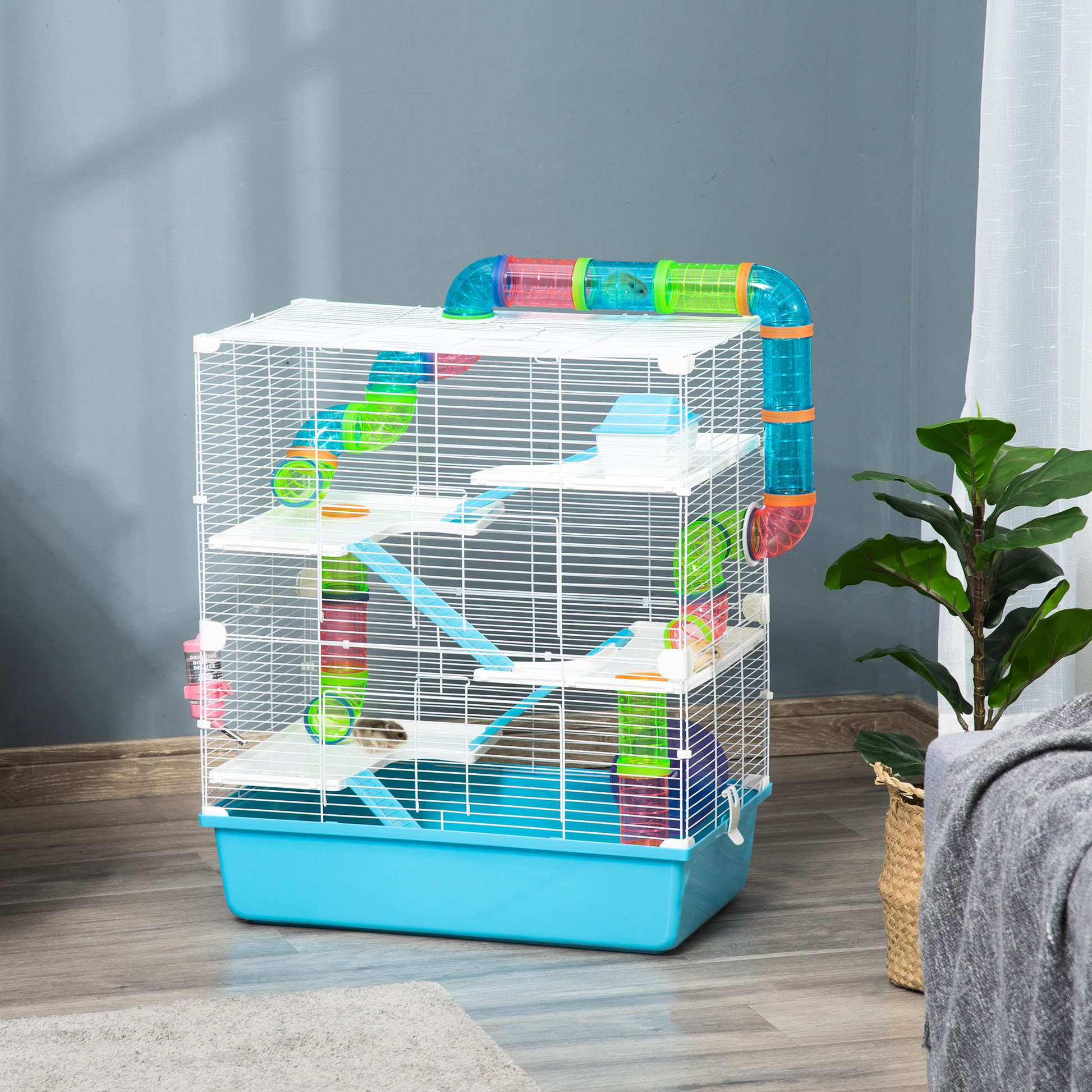 August Grove® 5 Hamster Cage With Tubes, Tunnels & Exercise Wheel ...