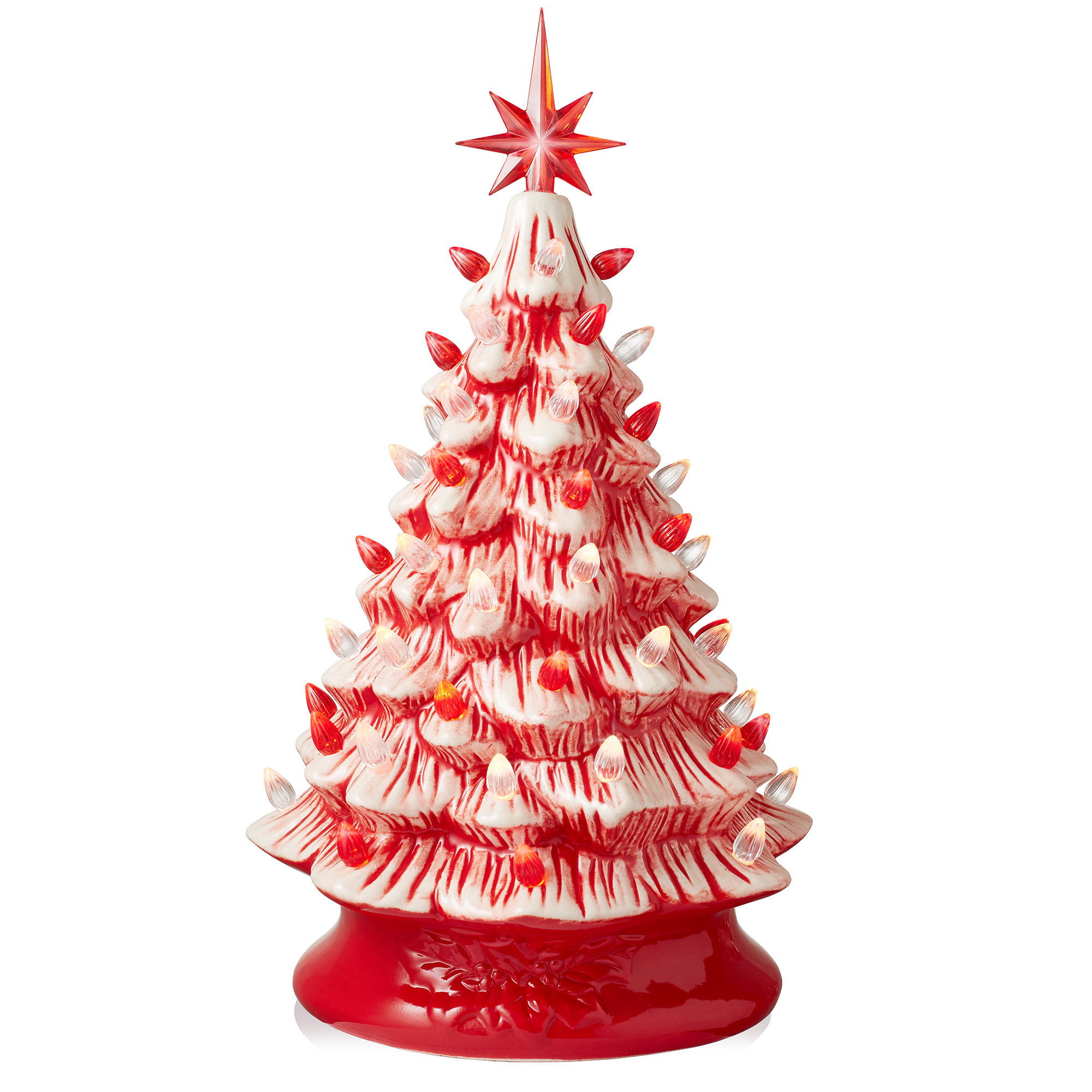 Casafield 15-Inch Red and White Ceramic Christmas Tree, Hand Painted ...
