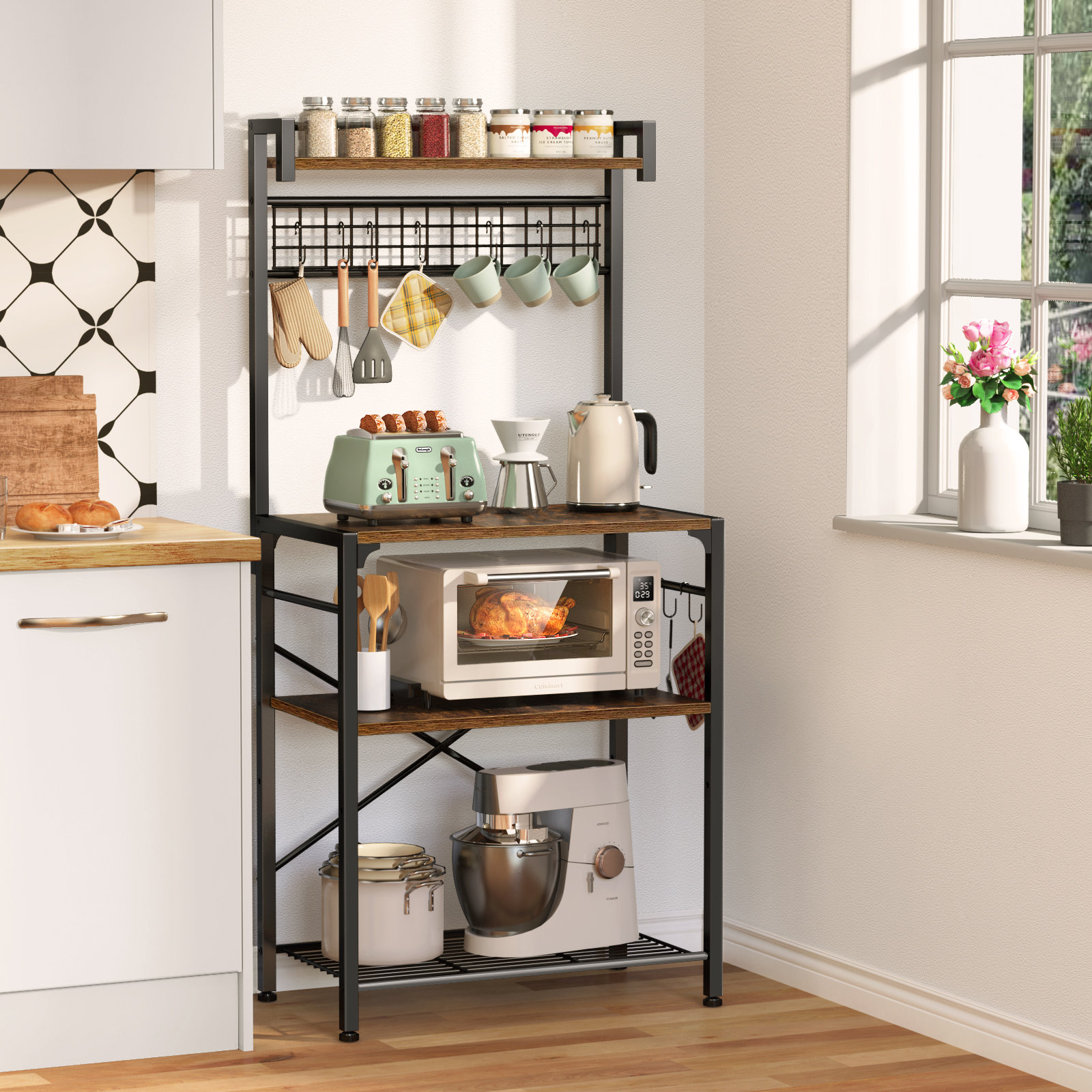 17 Stories Kuljeet 21.65'' Metal Adjustable Baker's Rack with Microwave ...