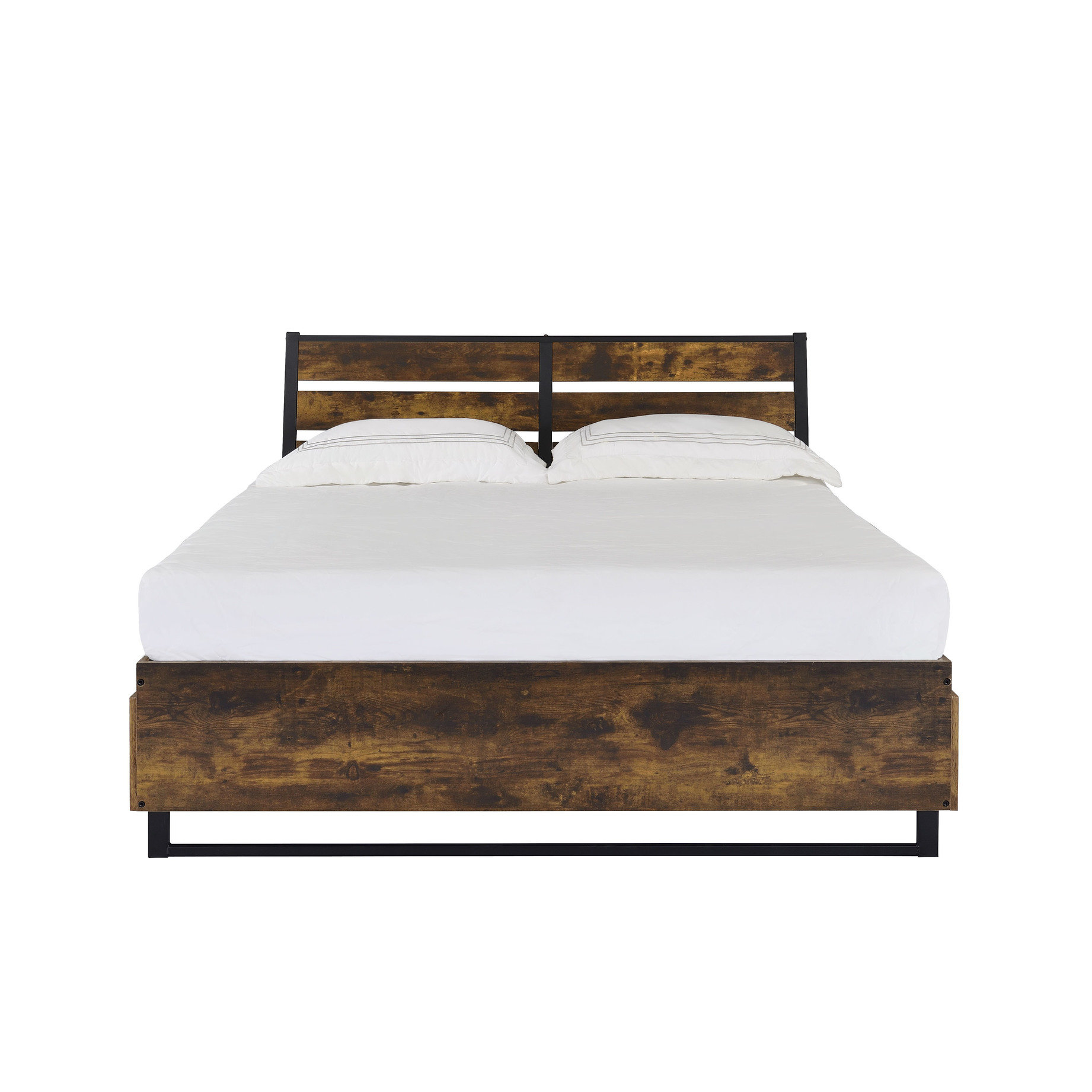 Rosdorf Park Rustic Oak E. King Bed With Ample Space - Finish & Build Storage Metal Slats Mesh ...