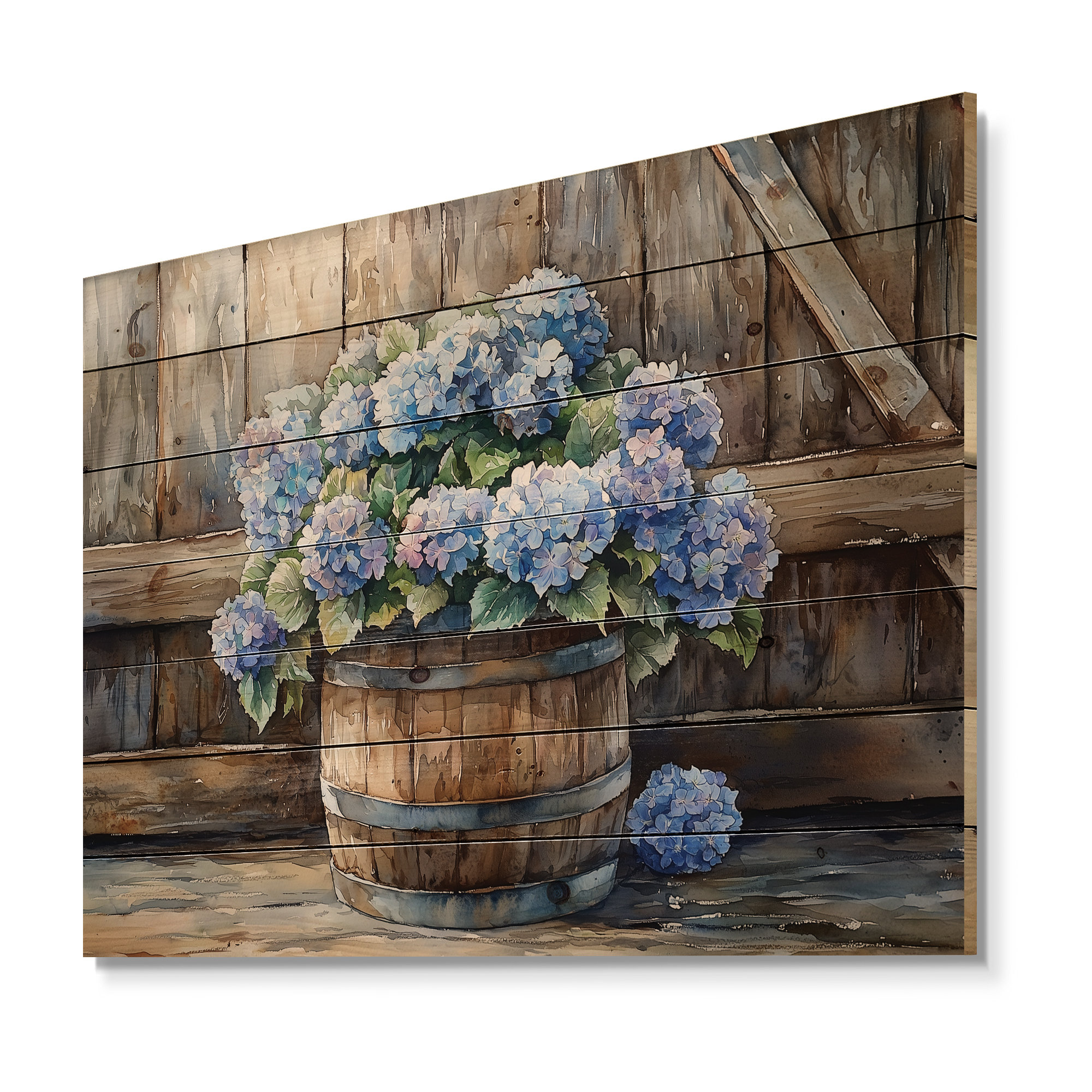 Ophelia & Co. Hydrangeas In A Wooden Barrel - Hydrangea Wood Wall Decor ...