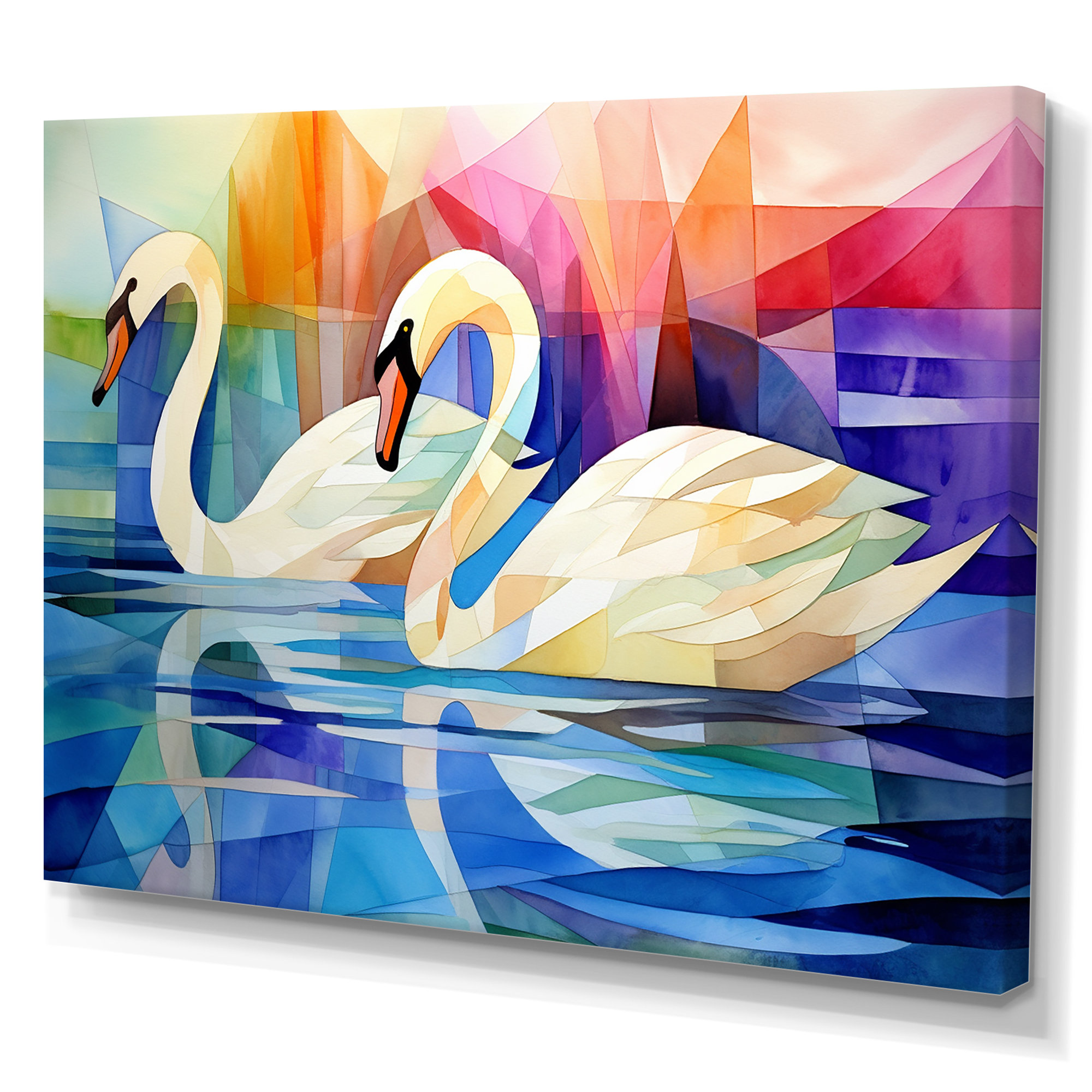 Design Art Cubic Swan Sonata Melody On Canvas Print | Wayfair