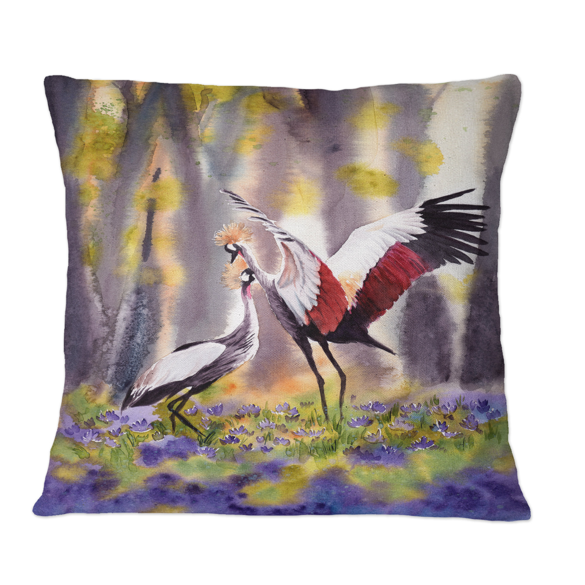 Design Art Two Crowned Cranes Dancing In Sunlit Forest Glade ...
