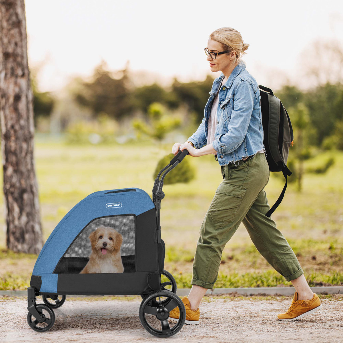 Costway Extra Large Dog Stroller With Dual Entry Safety Belt Adjustable ...