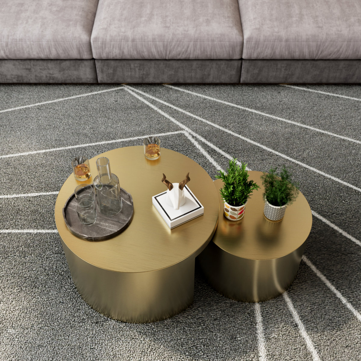 Mercer41 Gold Nesting Coffee Table Round Living Room Table Set ...