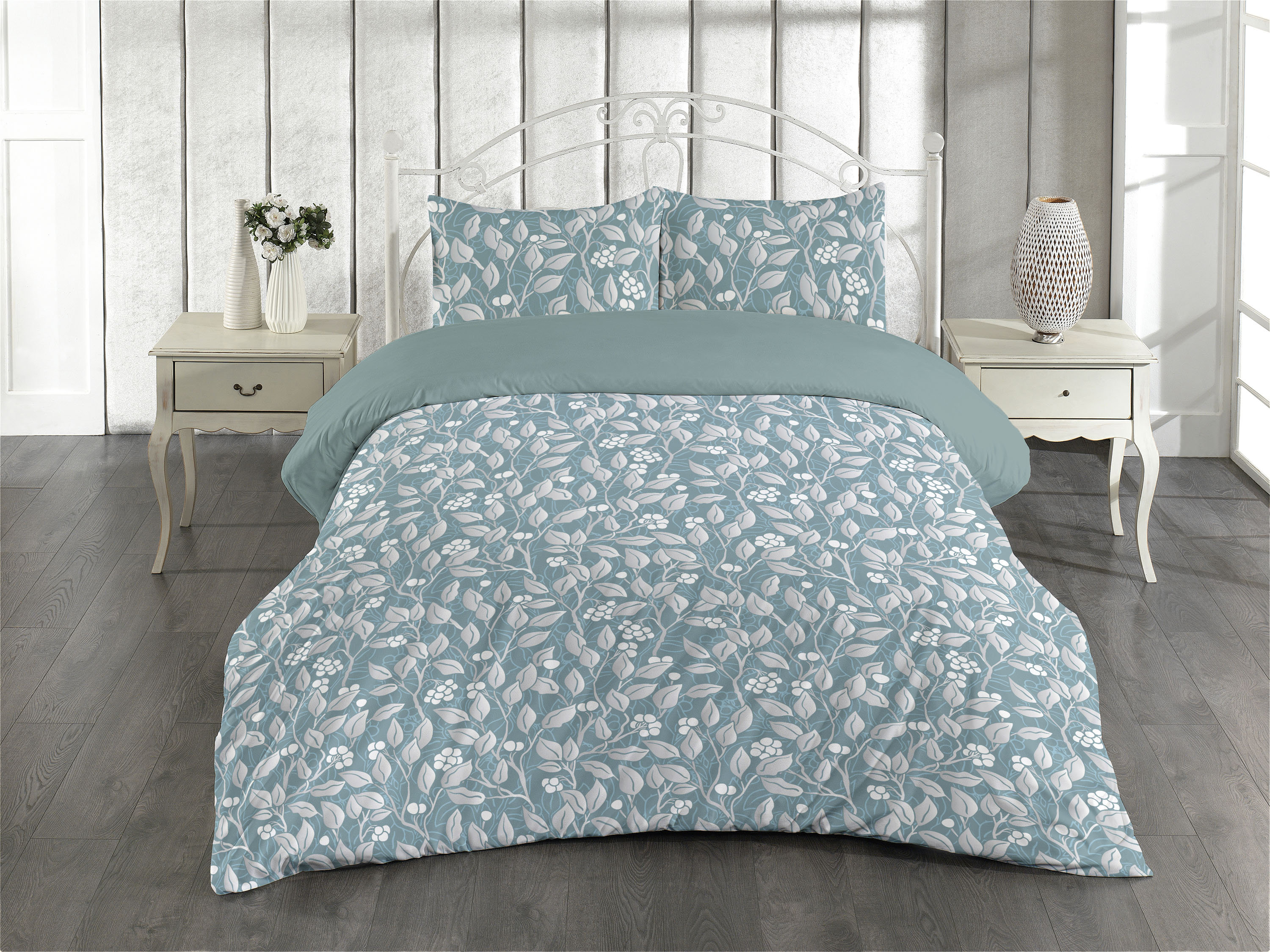Ambesonne Leafy Artwork Duvet Cover Set Melancholic Leaves Cadet Blue ...