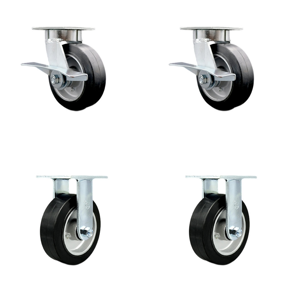 Service Caster 6 Inch Kingpinless Rubber on Aluminum Wheel Caster Set 2 ...