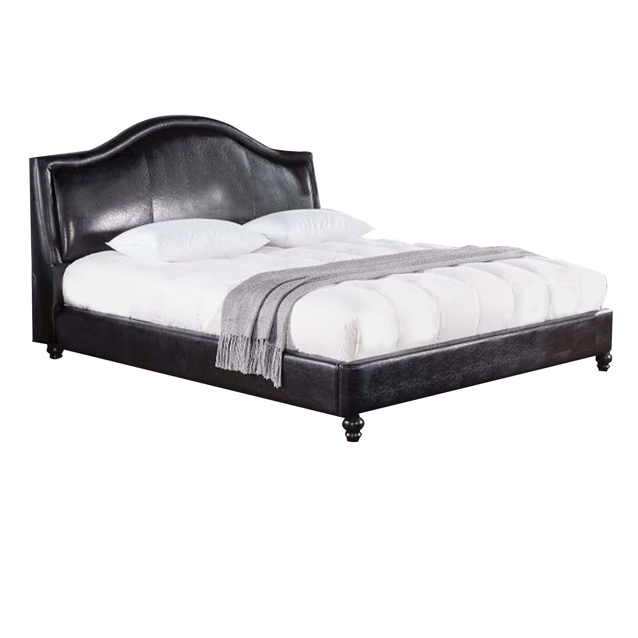 Canora Grey Wooden Bed with Leatherette Padded Headboard and Footboard ...
