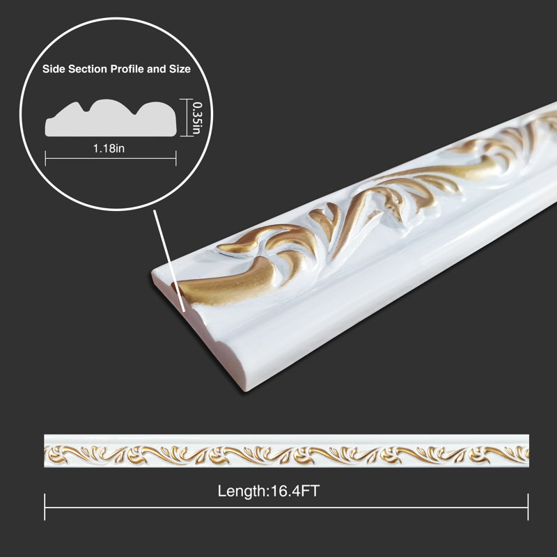 Colamo Gilded Crown White 16.4ft x1.02in x 0.28in Peel and Stick ...