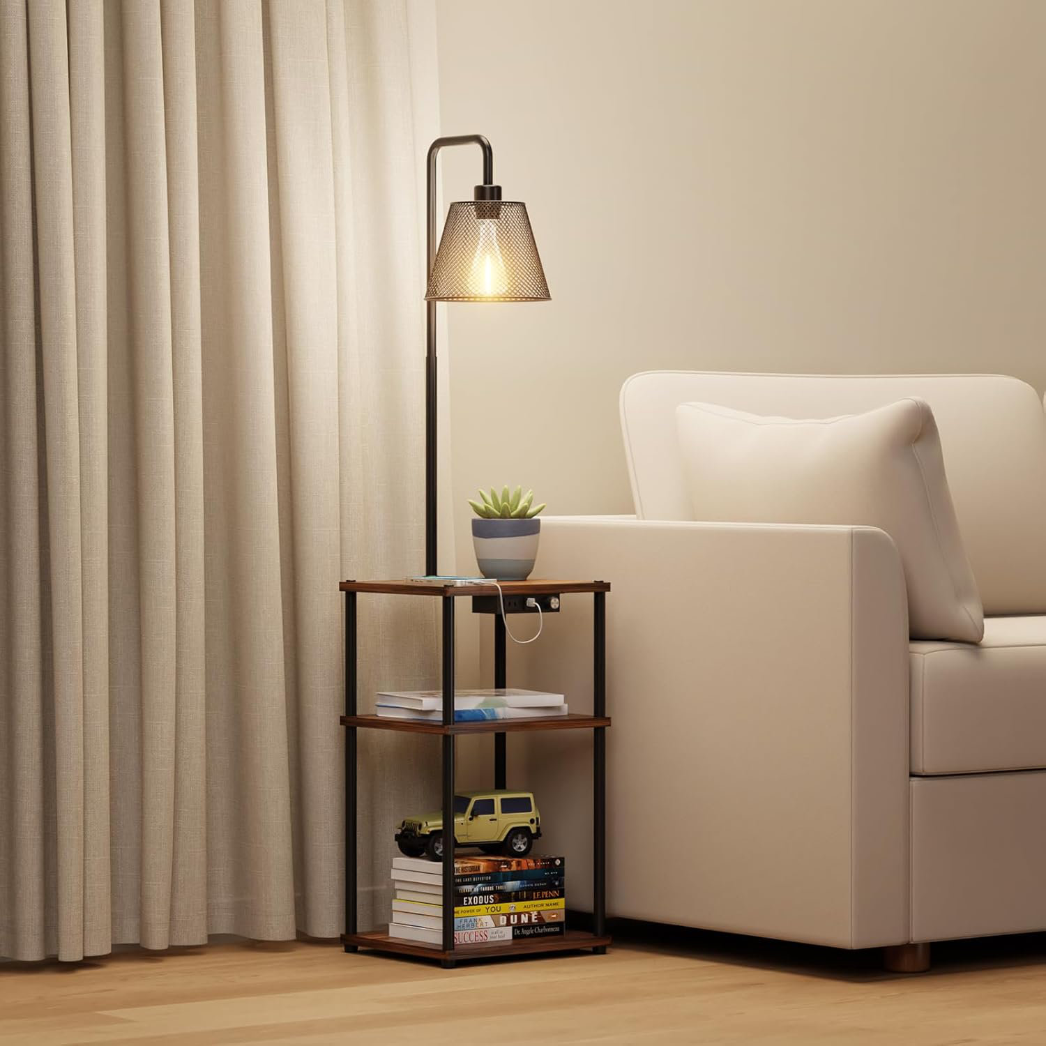 17 Stories Modern Floor Lamp With Side Table, USB Ports, And Outlet ...