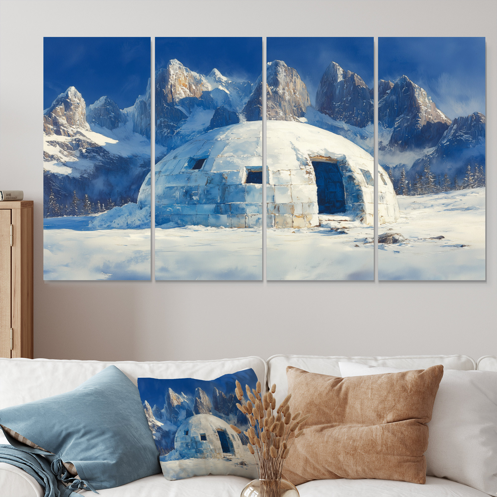 Millwood Pines Igloo In Blue And White Tones - Winter Landscape Canvas ...
