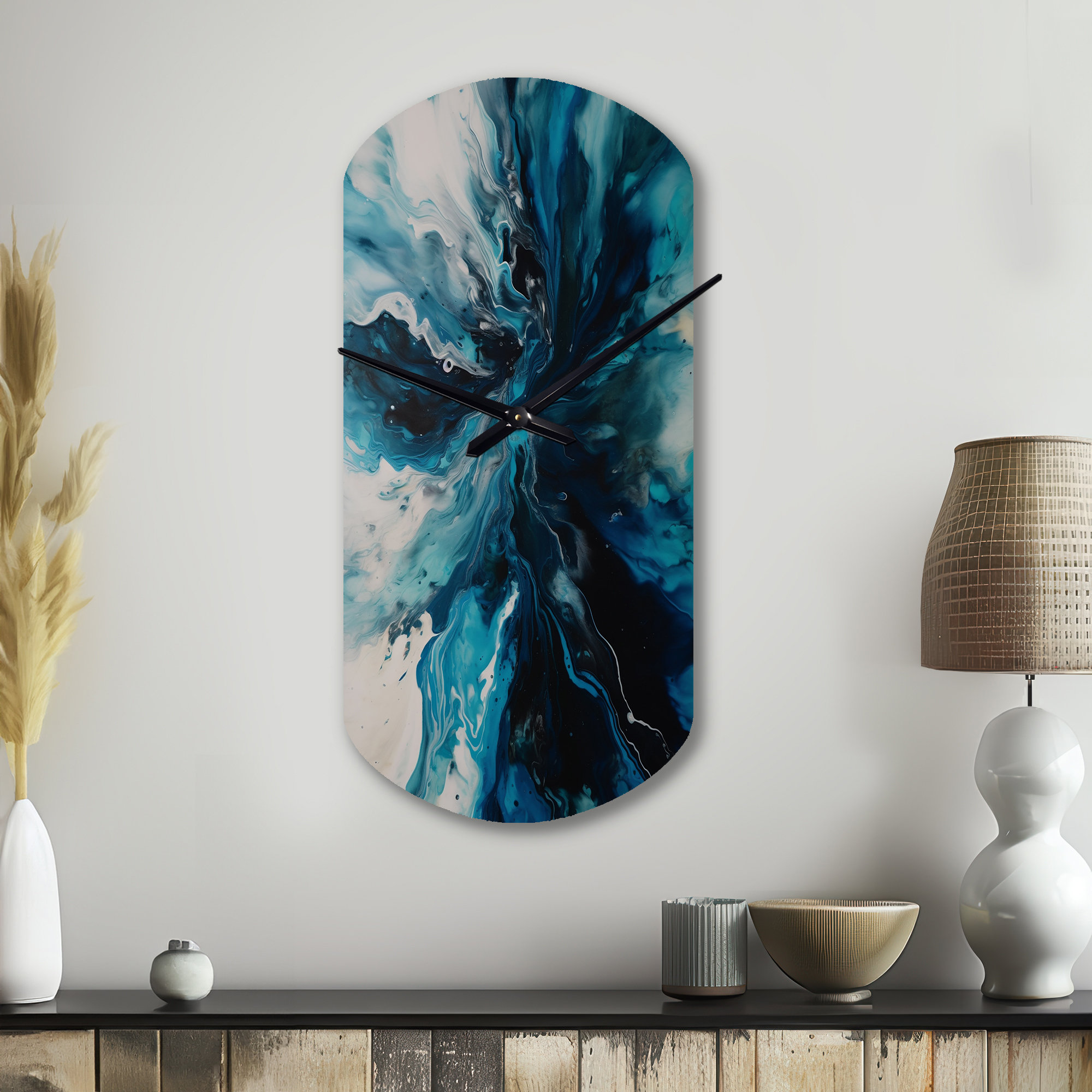 Design Art Teal And Black Aqueous Whimsy II - Cylinder Shape Decorative ...