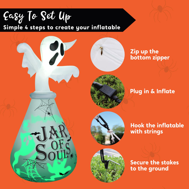 The Holiday Aisle® 6Ft Halloween Inflatable Green LED Ghost Decor | Wayfair