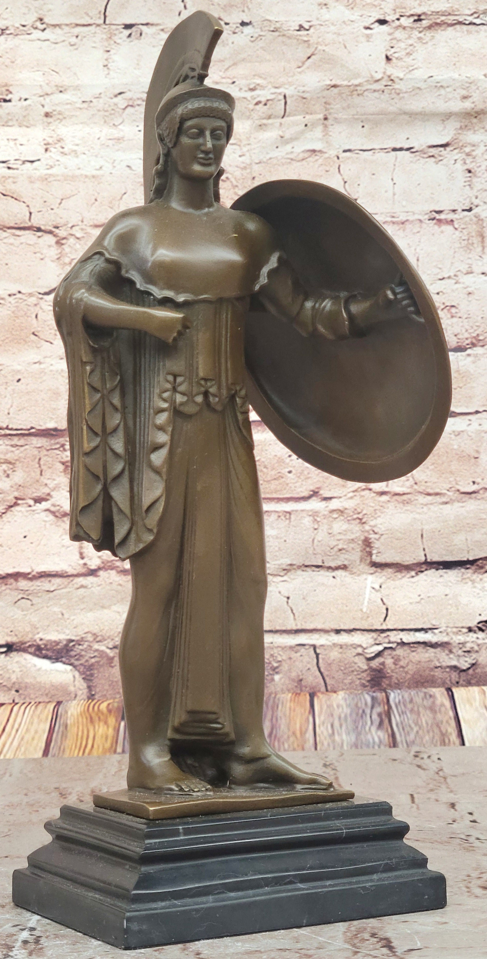 Canora Grey Bronze Sculpture of Athena with Shield and Helmet by Milo ...