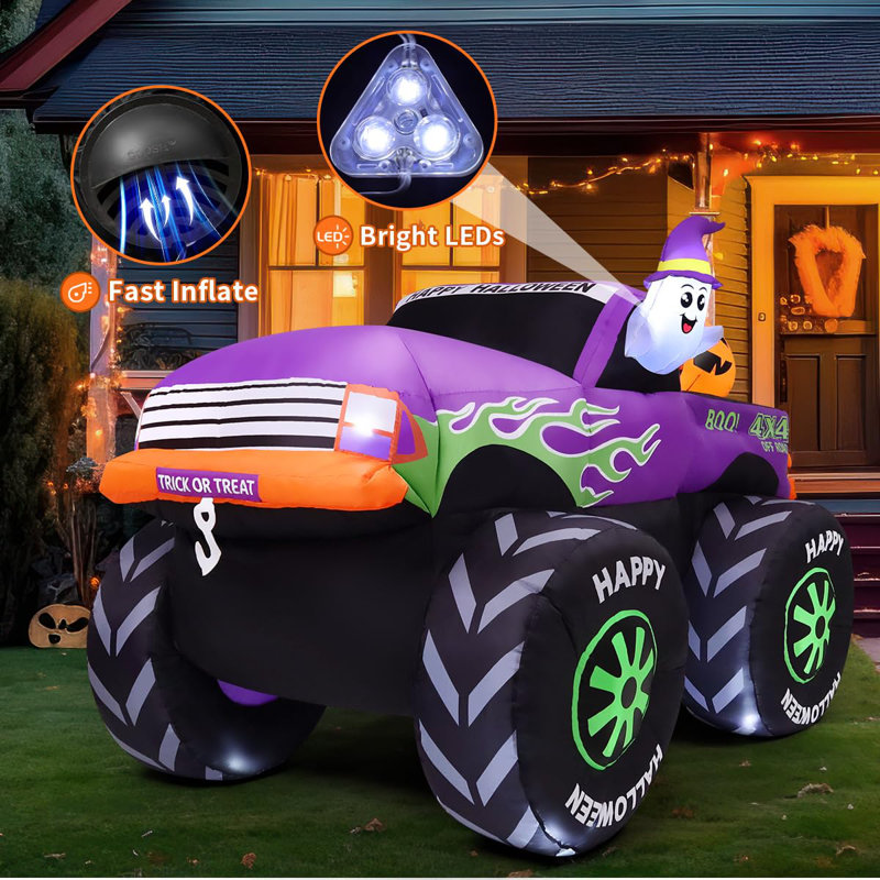 The Holiday Aisle® Halloween Inflatables 8 FT Long Monster Truck ...