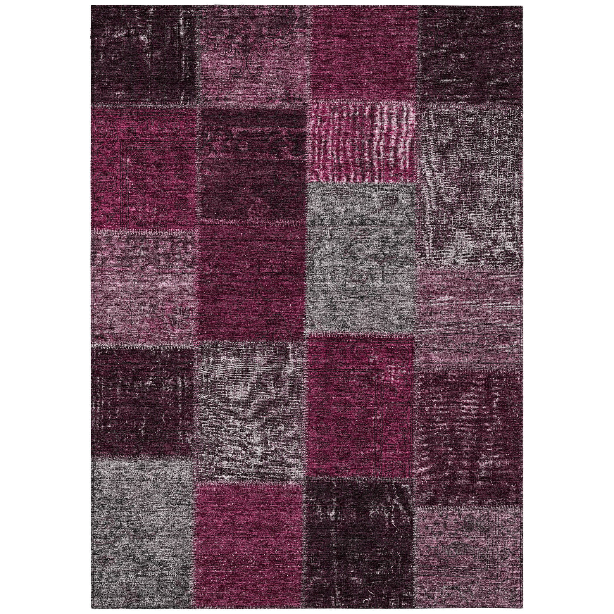 HomeRoots 8' X 10' Merlot Burgundy And Gray Patchwork Washable Indoor ...